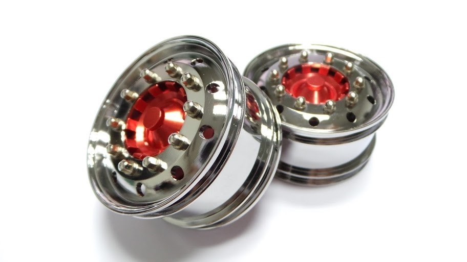 Reality Truck Alum. Wide Chrome Wheels Red Center w/chrome nut (pair ...