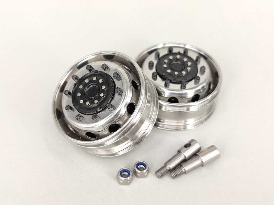 Stainless Steel Front Wheels w/Black Wheel Cap for Tamiya 1/14 Truck ...
